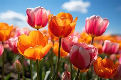 Premium Ai Image The Tulip Fields Were Bright And Sunny Professional