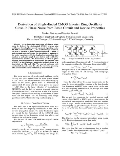 Derivation Of Single Ended Cmos Inverter Ring Oscillator Close