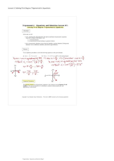 Pdf Lesson 1 Solving First Degree Trigonometric … Equations And