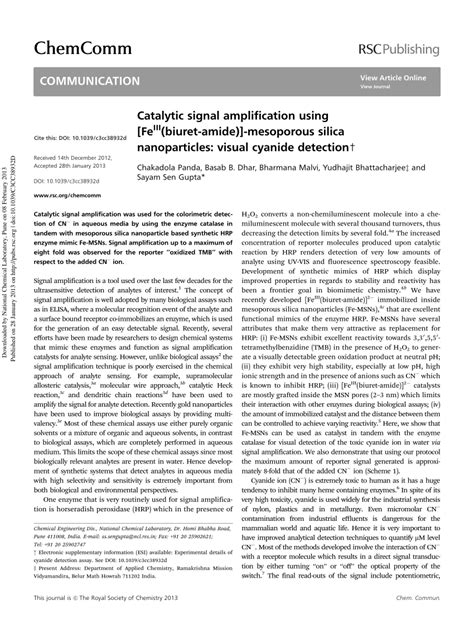Pdf Catalytic Signal Amplification Using Feiiibiuret Amide