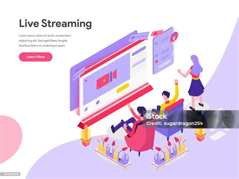라이브 스트리밍 아이소메트릭 일러스트레이션 컨셉의 방문 페이지 템플릿입니다 웹 사이트 및 모바일 웹 사이트에 대한 웹 페이지