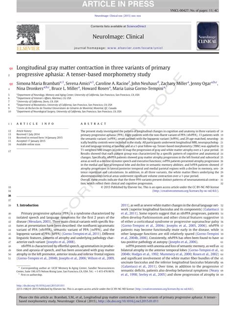 Pdf Longitudinal Gray Matter Contraction In Three Variants Of Primary Progressive Aphasia A