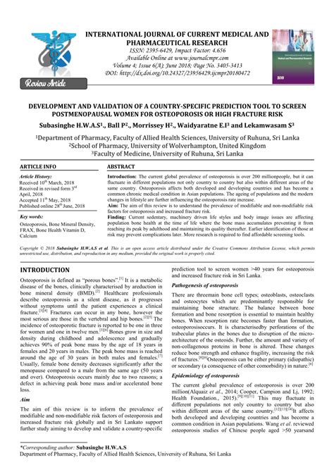 Pdf Development And Validation Of A Country Specific Prediction Tool To Screen Postmenopausal