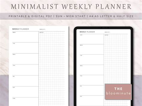 Planificador Semanal Minimalista Pdf Imprimible Semana En 1 Página