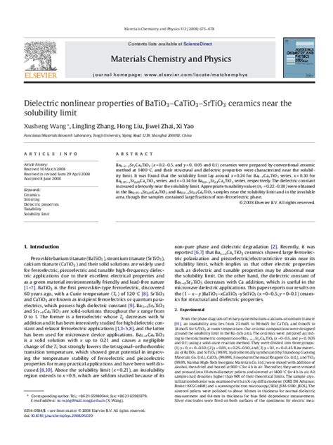 Pdf Dielectric Nonlinear Properties Of Batio3 Catio3 Srtio3 Ceramics Near The Solubility Limit