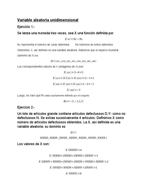 Variable Aleatoria Unidimensional 20 Ejercicios Pdf