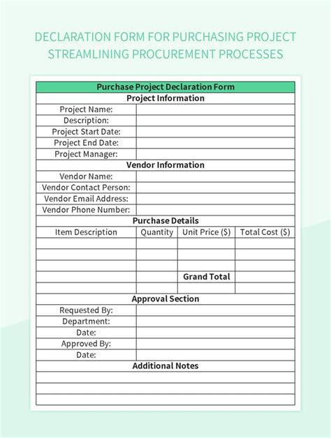 Companys Purchase Project Declaration Form Streamlining Procurement