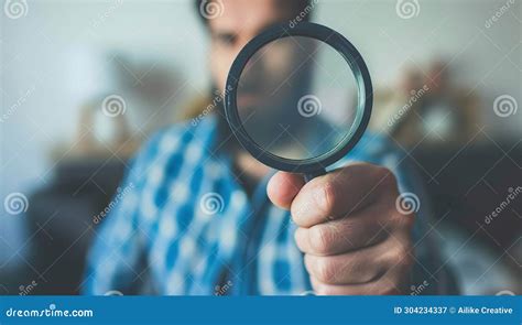 Man Holding A Magnifying Glass In His Hand Focus On The Magnifying