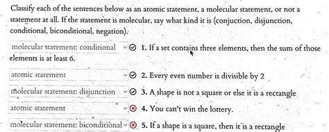 Solved Classify Each Of The Sentences Below As An Atomic Chegg Com