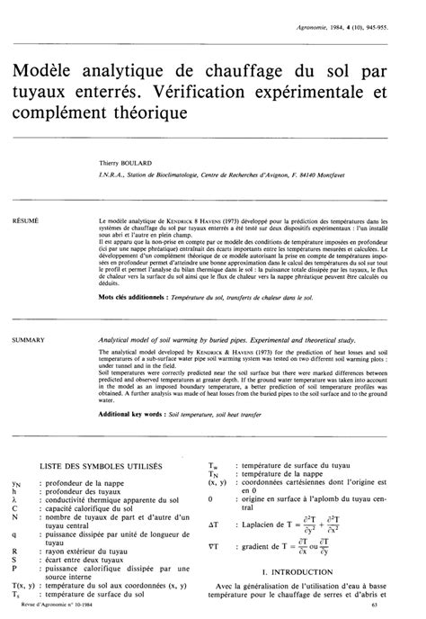 Pdf Modèle Analytique De Chauffage Du Sol Par Tuyaux Enterrés