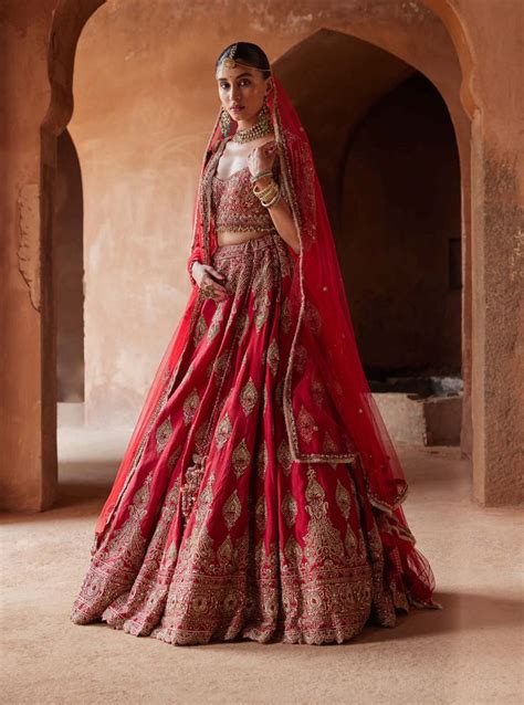 Cardinal Red Raw Silk Lehenga Choli Set Raw Silk Lehenga Bridal