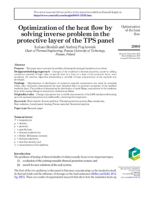 Pdf Optimization Of The Heat Flow By Solving Inverse Problem In The