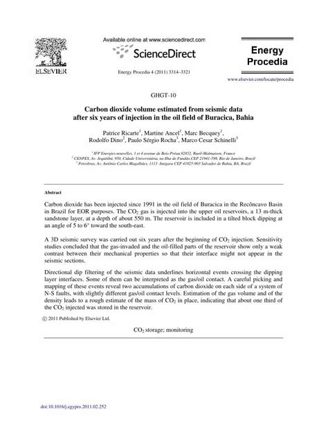 Pdf Carbon Dioxide Volume Estimated From Seismic Data After Six Years Of Injection In The Oil