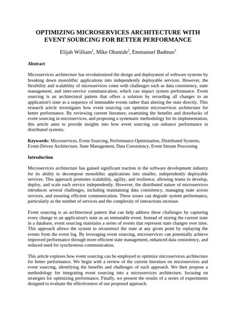 Optimizing Microservices Architecture With Event Sourcing For Better Performance Pdf