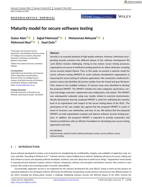 Pdf Maturity Model For Secure Software Testing