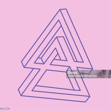 불가능한 모양 착시 로고 신성한 기하학 인물 추상적 인 영원한 기하학적 개체 불가능한 끝없는 개요 광학 예술 분홍색 배경에