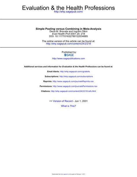Simple Pooling Versus Combining In Meta Analysis Evaluation And The