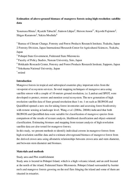 Pdf Estimation Of Aboveground Biomass In Mangrove Forests Using High Resolution Satellite Data