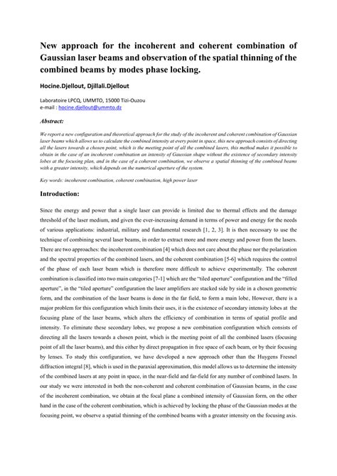 Pdf New Approach For The Incoherent And Coherent Combination Of