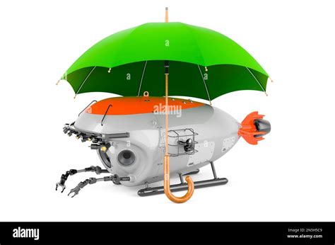 Bathyscaphe Under Umbrella 3d Rendering Isolated On White Background
