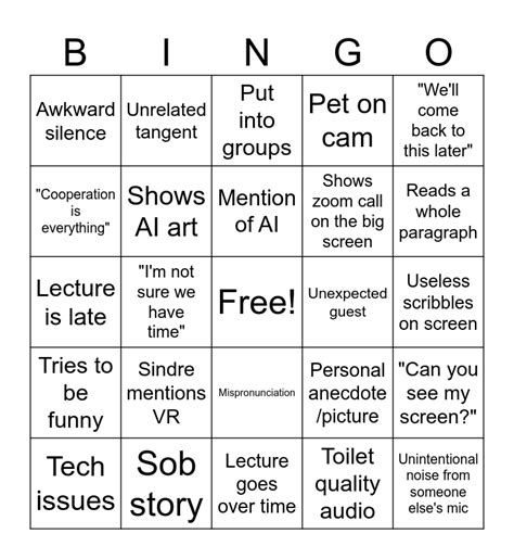 Online Class Bingo Card