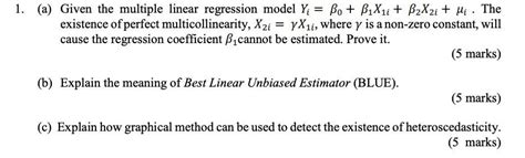 Solved 1. (a) Given the multiple linear regression model | Chegg.com