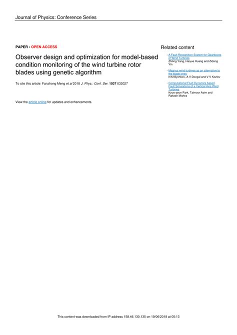 Pdf Observer Design And Optimization For Model Based Condition Monitoring Of The Wind Turbine