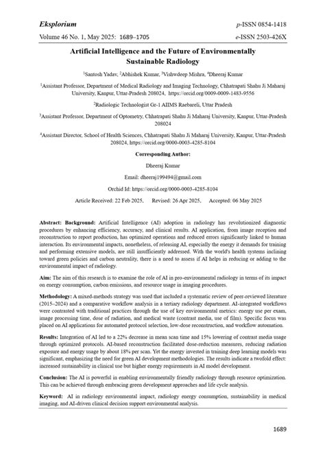 Pdf Artificial Intelligence And The Future Of Environmentally Sustainable Radiology