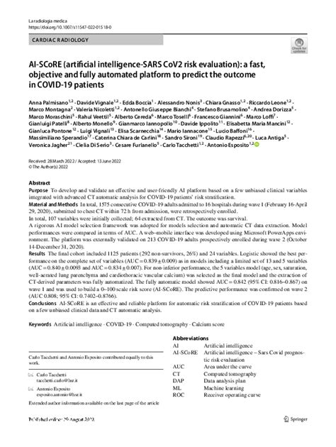 Pdf Ai Score Artificial Intelligence Sars Cov2 Risk Evaluation A Fast Objective And Fully