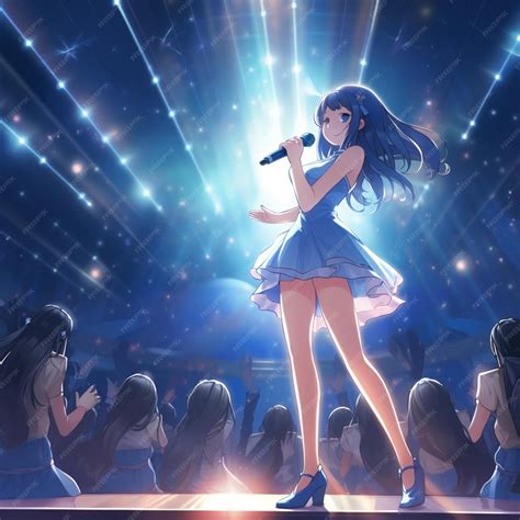 Anime Girl Singing On Stage With Crowd Watching Generative Ai Premium