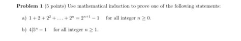 solved problem 1 5 points use mathematical induction to