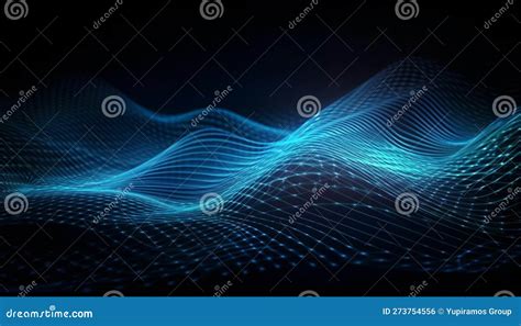 Electricity Flowing In Smooth Blue Abstract Wave Generated By Ai Stock