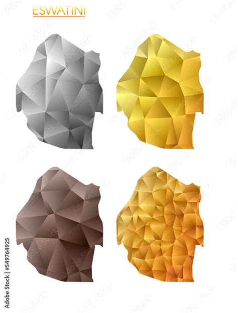 Set Of Vector Polygonal Maps Of Swaziland Bright Gradient Map Of Country In Low Poly Style