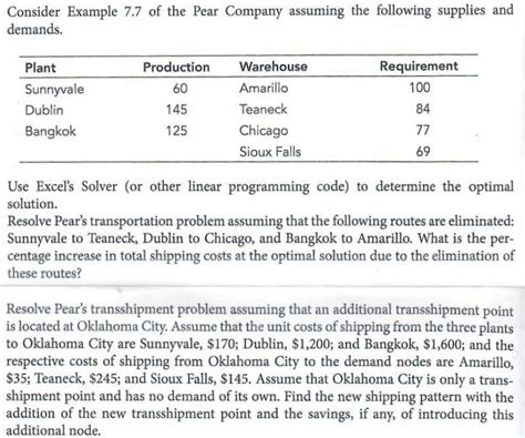 Solved Consider Example 7 7 Of The Pear Company Assuming The