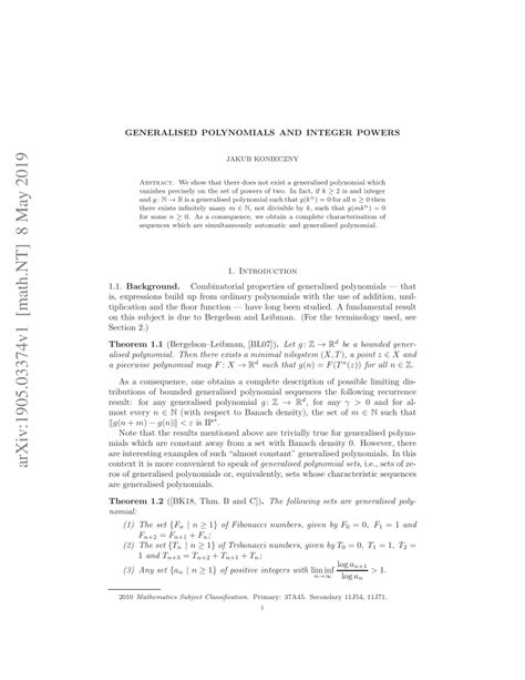 Pdf Generalised Polynomials And Integer Powers