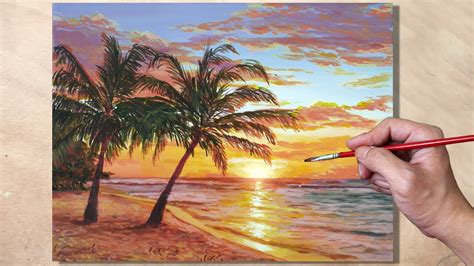 How To Paint A Beach Sunset In Acrylics At Krystal Anaya Blog