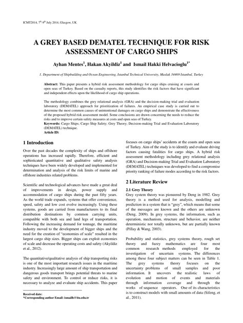 Pdf A Grey Based Dematel Technique For Risk Assessment Of Cargo Ships