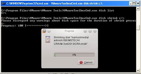 shrink a vmware workstation disk with vmware tools command line utility