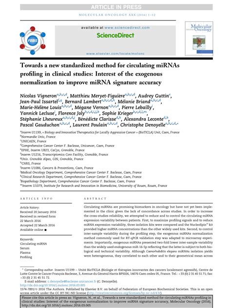 Pdf Towards A New Standardized Method For Circulating Mirnas