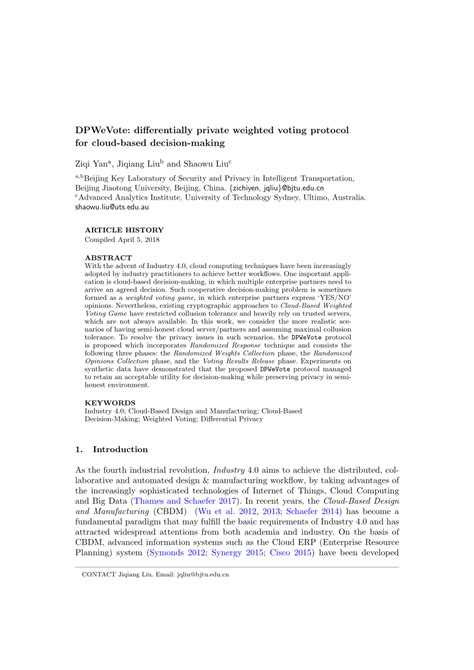 Pdf Dpwevote Differentially Private Weighted Voting Protocol For Cloud Based Decision Making