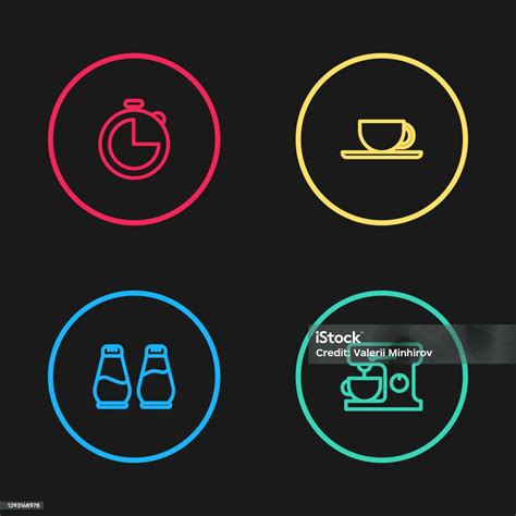 세트 라인 소금과 후추 전기 믹서 커피 컵과 주방 타이머 아이콘 벡터 가정 생활에 대한 스톡 벡터 아트 및 기타 이미지 가정 생활 가정 주방 가정의 방 Istock