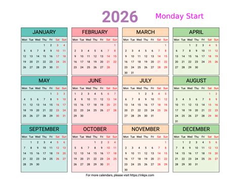 Free Printable 2026 Yearly Calendars In Pdf Png And  Formats · Inkpx