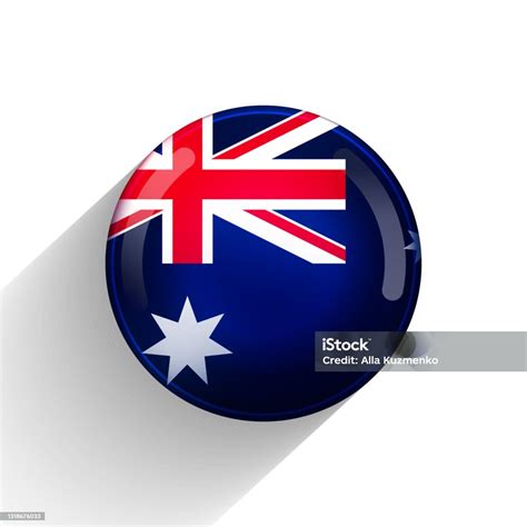 오스트레일리아 국기가 있는 유리 라이트 볼 둥근 구 템플릿 아이콘 호주 국가 상징 흰색 배경에 강조 표시된 광택 사실적 공 3d