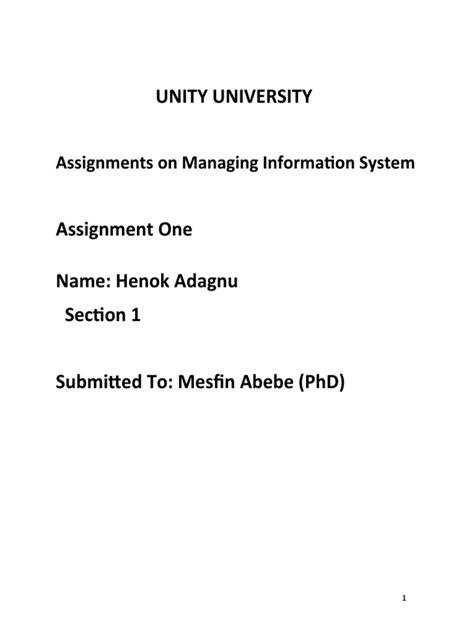 Unity University Mis Assigment Henok Adagnu Pdf Business Policy
