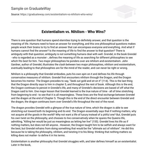 ⇉existentialism Vs Nihilism Who Wins Essay Example Graduateway