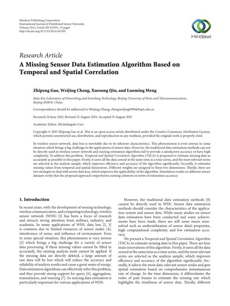 Pdf A Missing Sensor Data Estimation Algorithm Based On Temporal And