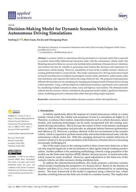 pdf decision making model for dynamic scenario vehicles in autonomous