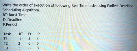 Solved Write The Order Of Execution Of The Following Real Time Tasks