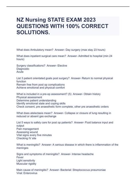 Nz Nursing State Exam 2023 Questions With 100 Correct Solutions New Zealand Nursing Stuvia Us