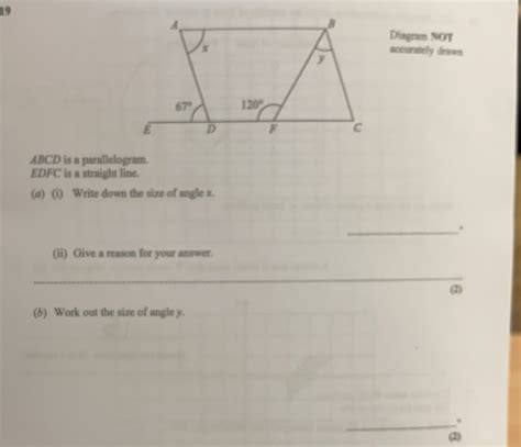 Solved 19 Diagram Not Accumtely Draws Abcd Is A Parallelogram Edfc Is A Straight Line A I